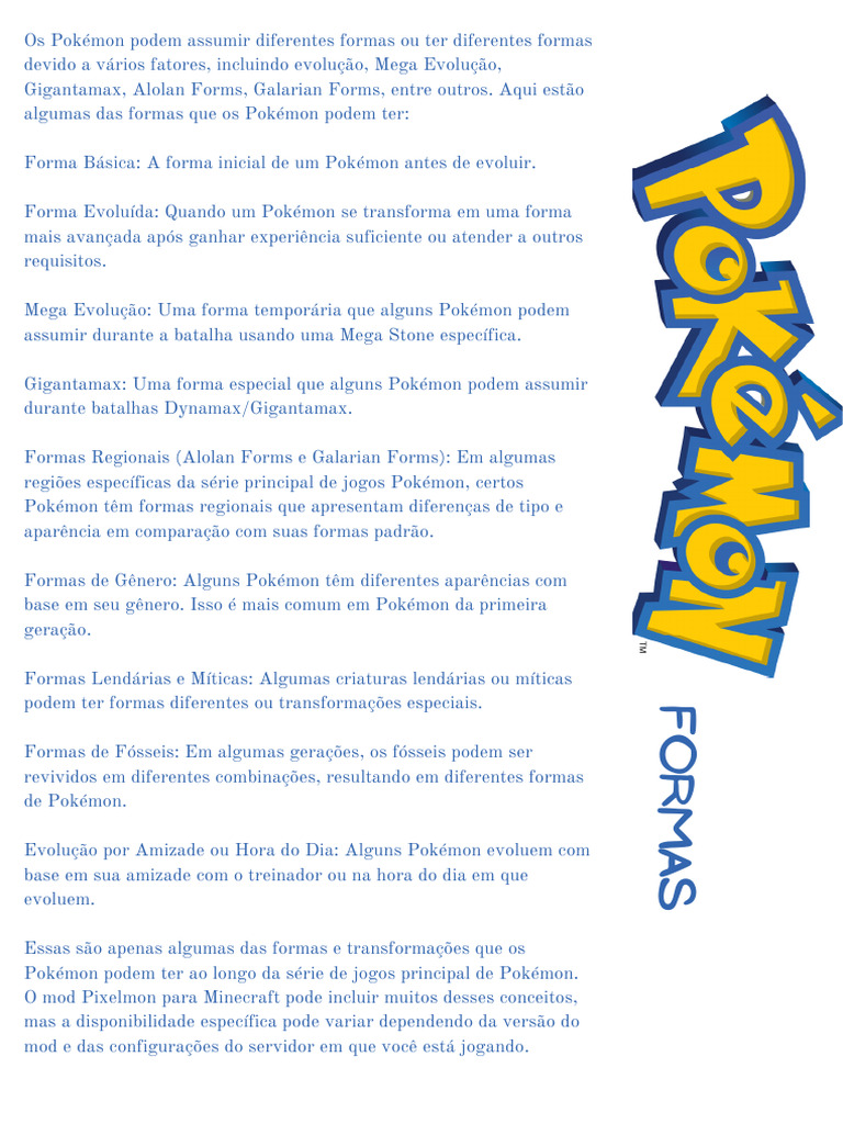 Formas e Evoluções dos Pokémon | PDF