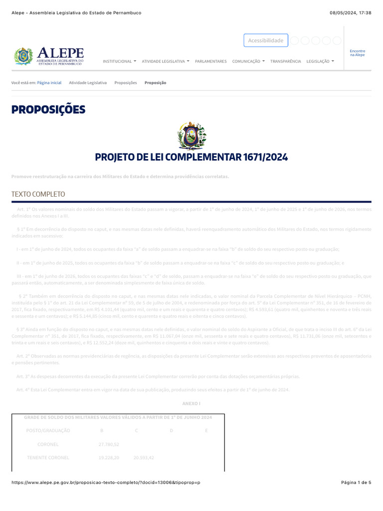 Projeto de Lei Complementar 1671/2024 | PDF | Emenda Constitucional | Sargento