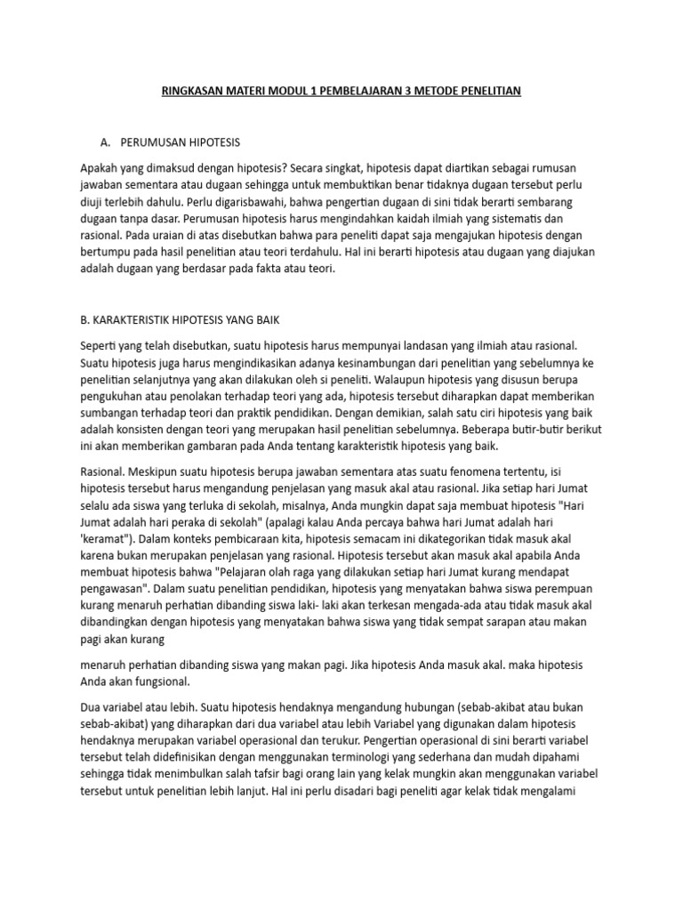 Ringkasan Materi Modul 1 Pembelajaran 3 Metode Penelitian | PDF