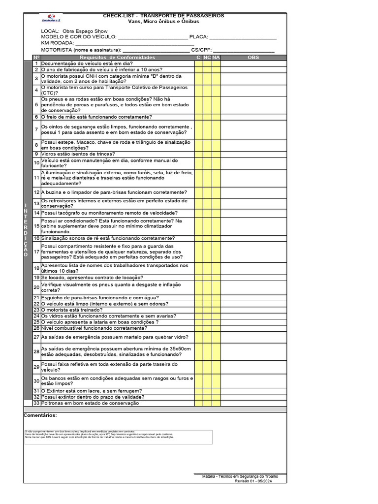 Check-list-Transporte-de-passageiros-Kombi-Vans-Micro-onibus-onibus ...