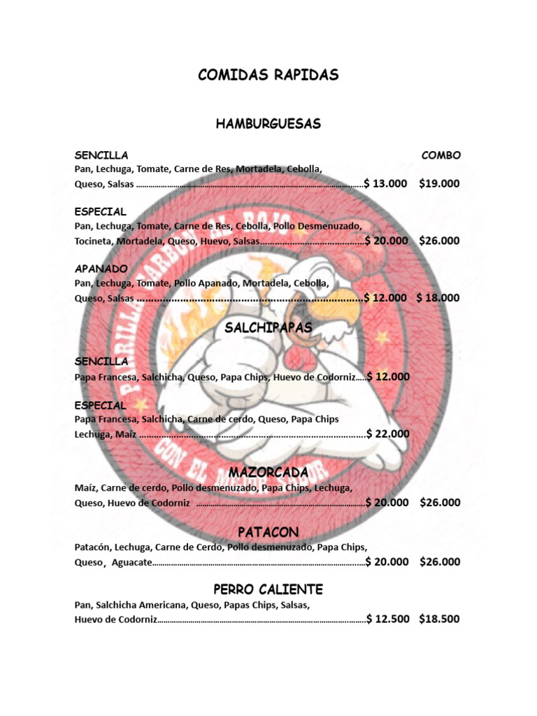Carta Comidas Rapidas | PDF