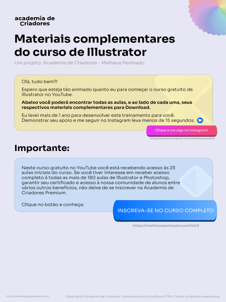 Link Dos Materiais - Curso de Illustrator | PDF | YouTube