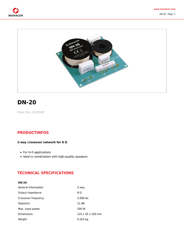 DN-20 2-Way Crossover Specs | PDF | Computers | Technology & Engineering