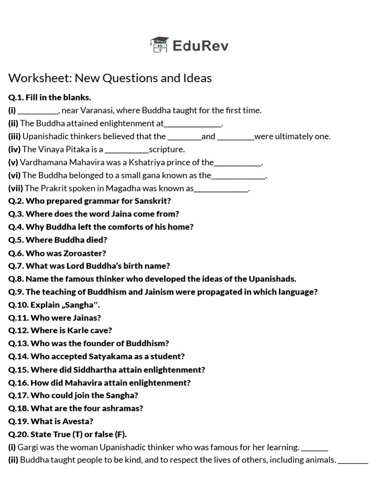New Questions and Ideas Class 6 Worksheet History Chapter 6 | PDF