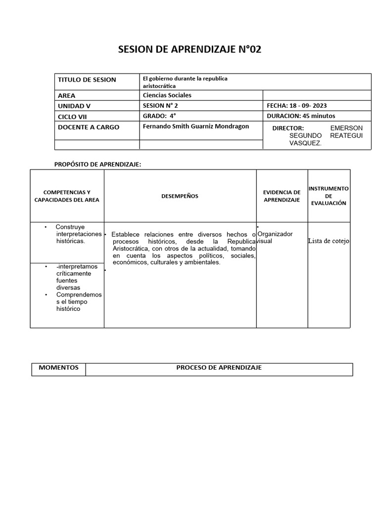 Sesion de Aprendizaje 1° 4° | PDF | Aprendizaje | Maestros