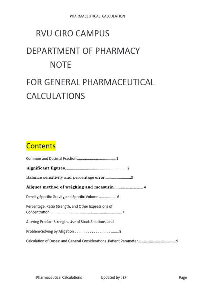 Pharmaceutical Calculation Guide | PDF | Mass Concentration (Chemistry ...