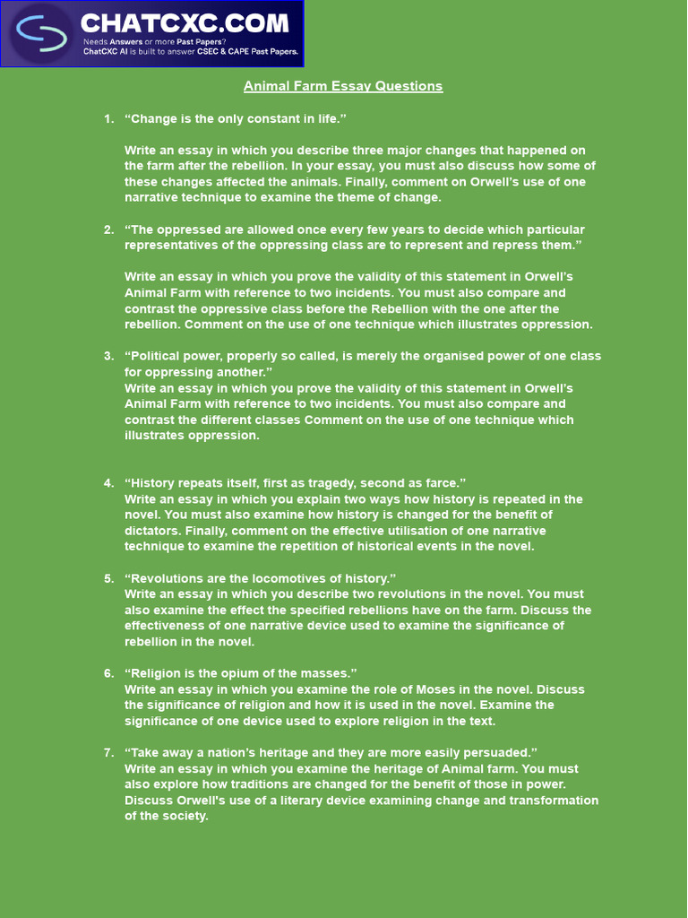 Animal Farm Questions | PDF | General Fiction