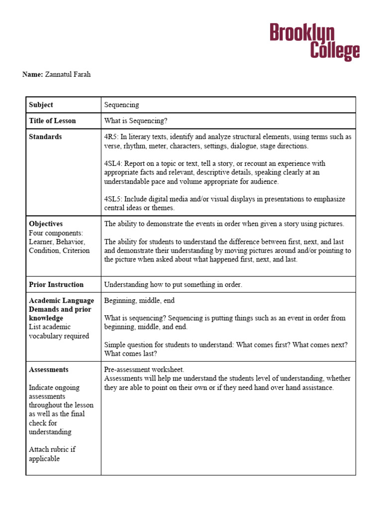 Lesson Plan 1 - Spring 2024 | PDF | Cognitive Science | Learning