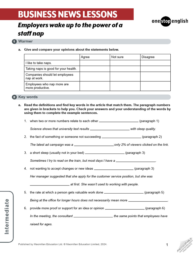 Power of Naps - B2 Business English Lessons | PDF | Sleep | Brainstorming