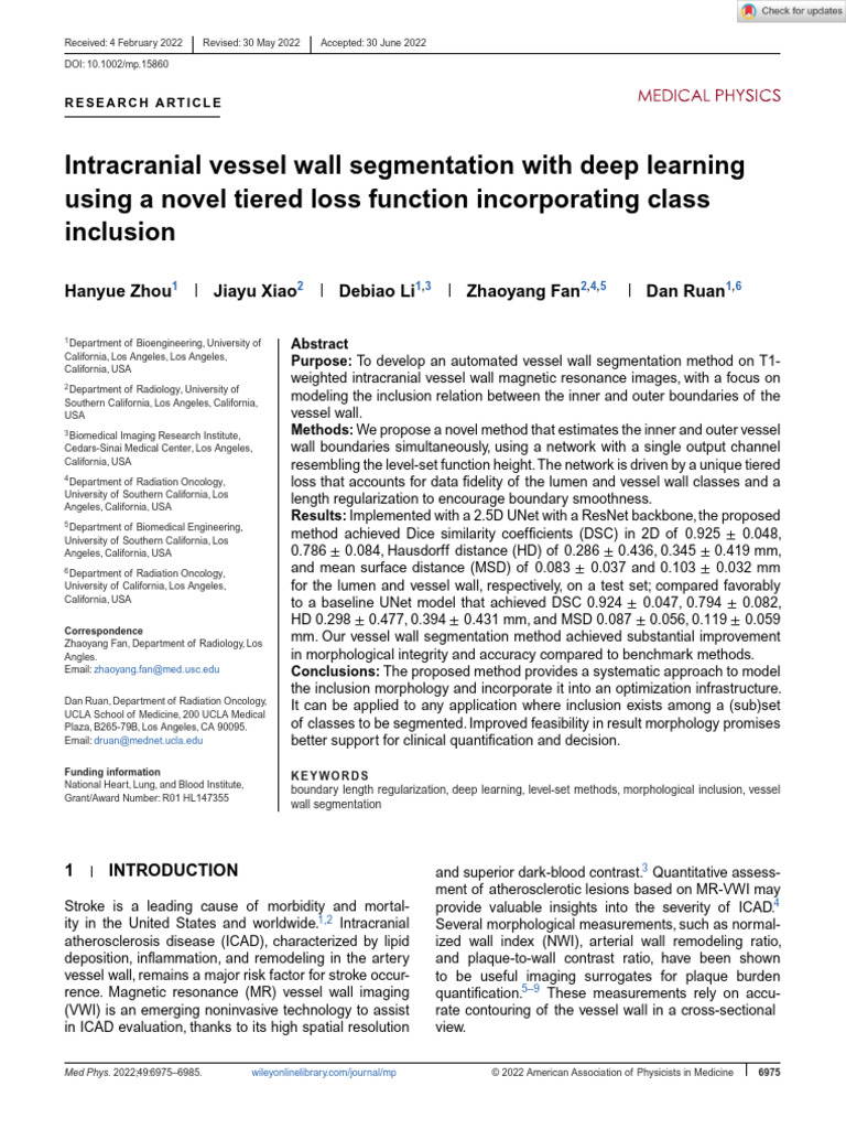 Medical Physics - 2022 - Zhou - Intracranial Vessel Wall Segmentation With Deep Learning Using A ...