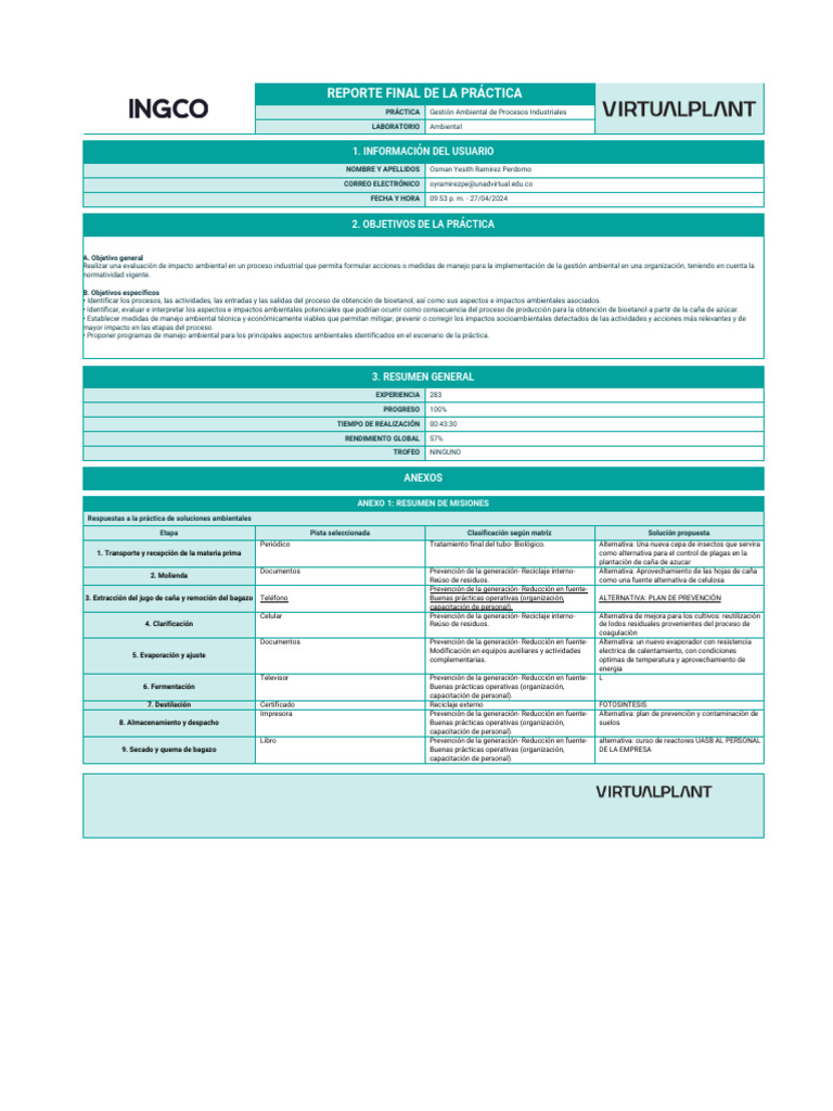 Osman Yesith Ramirez Perdomo | PDF | Caña de azúcar | Reciclaje