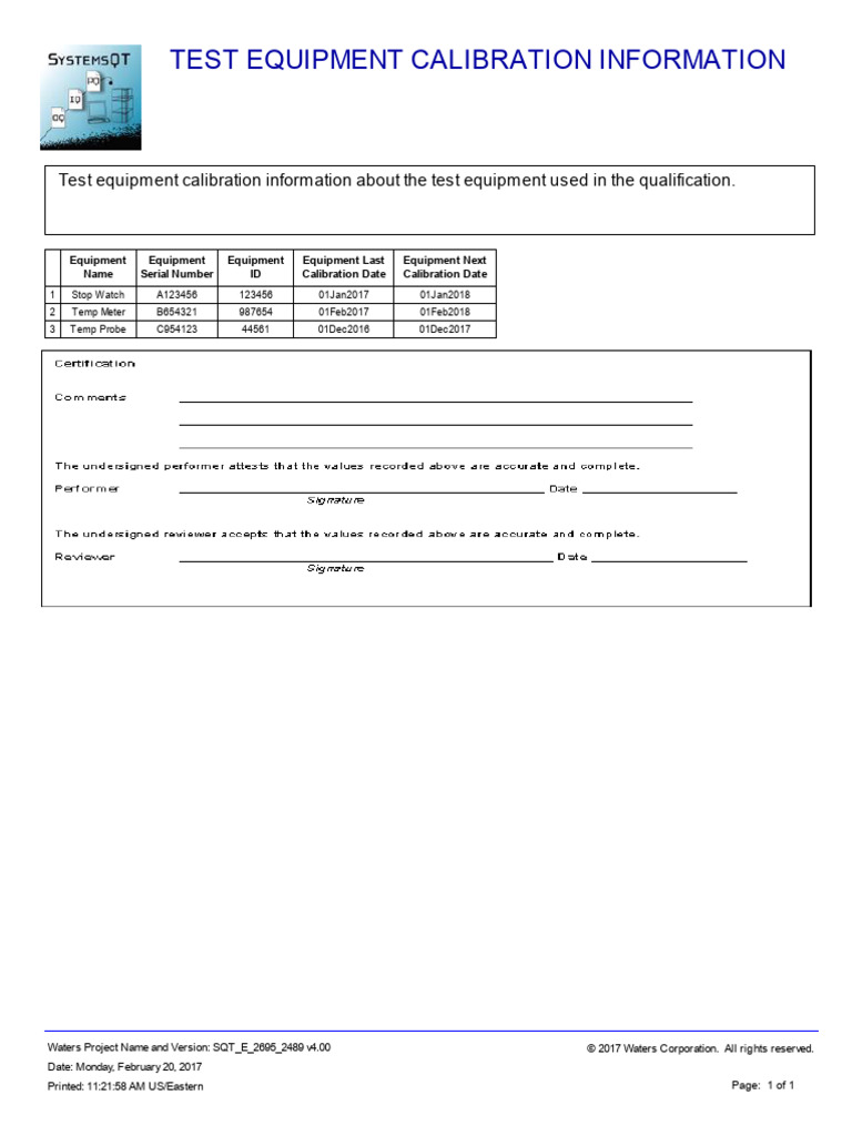 Test Equip Cal Form | PDF | Law | Computers
