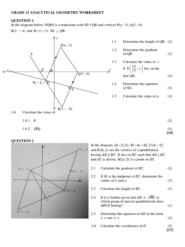 Grade 11 Analytical Geometry Worksheet | PDF | Geometry | Euclidean Geometry
