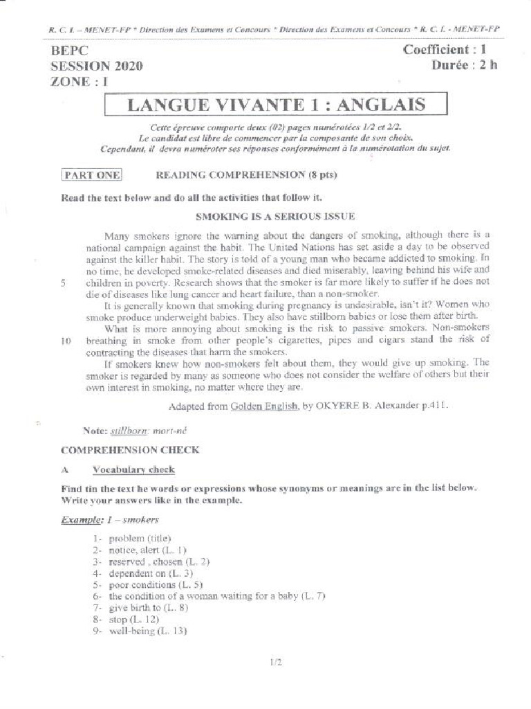 Prepa Bepc 2024 Sujet Anglais | PDF