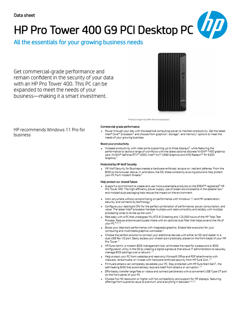 HP Pro Tower 400 G9 PCI Desktop PC: All The Essentials For Your Growing Business Needs ...