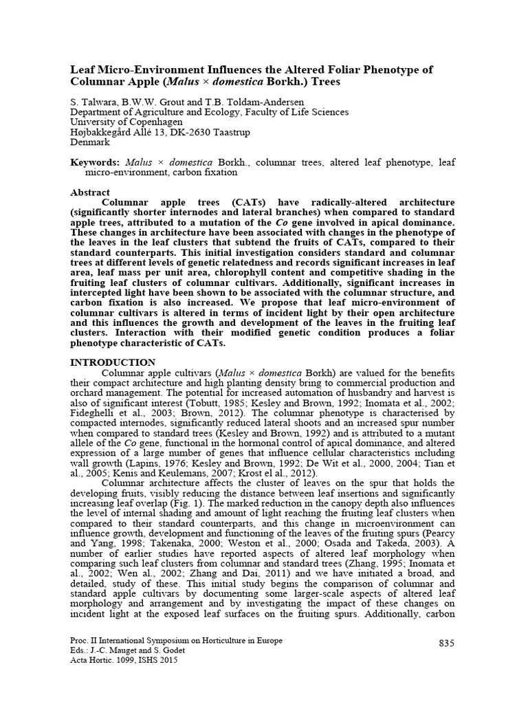 Leaf Micro Environment Influences The Al | PDF | Apple | Mali