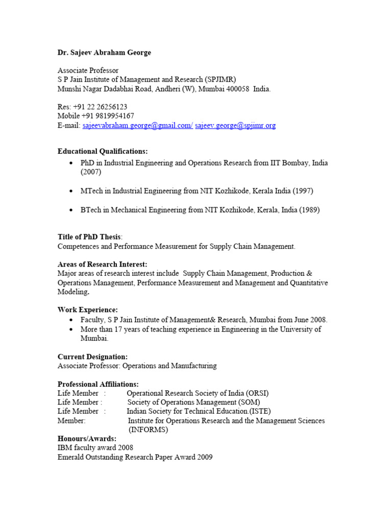 3.sanjeev George-CV | Download Free PDF | Mumbai | Engineering
