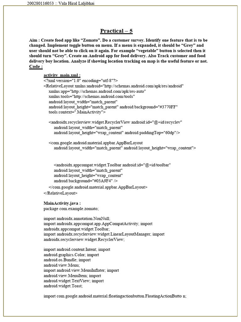 MAD - Practical-5 - Vala Hiral | PDF | Android (Operating System) | Software