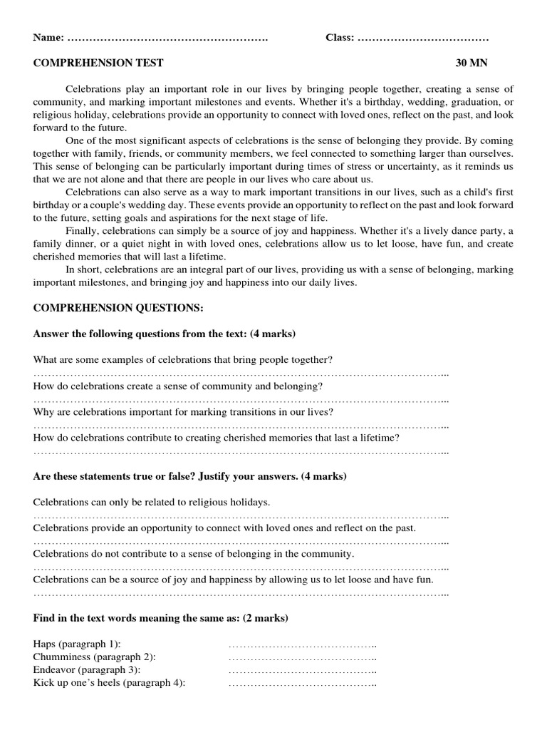 Comprehension Test 1 SME | PDF | Career & Growth | Lifestyle