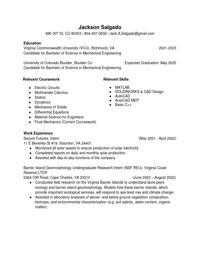 Jackson Salgado Resume | PDF | Mechanical Engineering | Earth Sciences