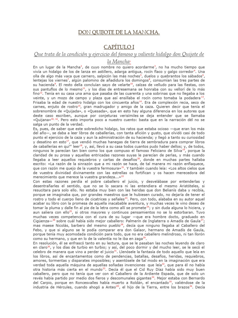 Don Quijote de La Mancha. Capítulos I, II, III, VII, VIII, XLV y LXXIV. | PDF | Don Quijote ...
