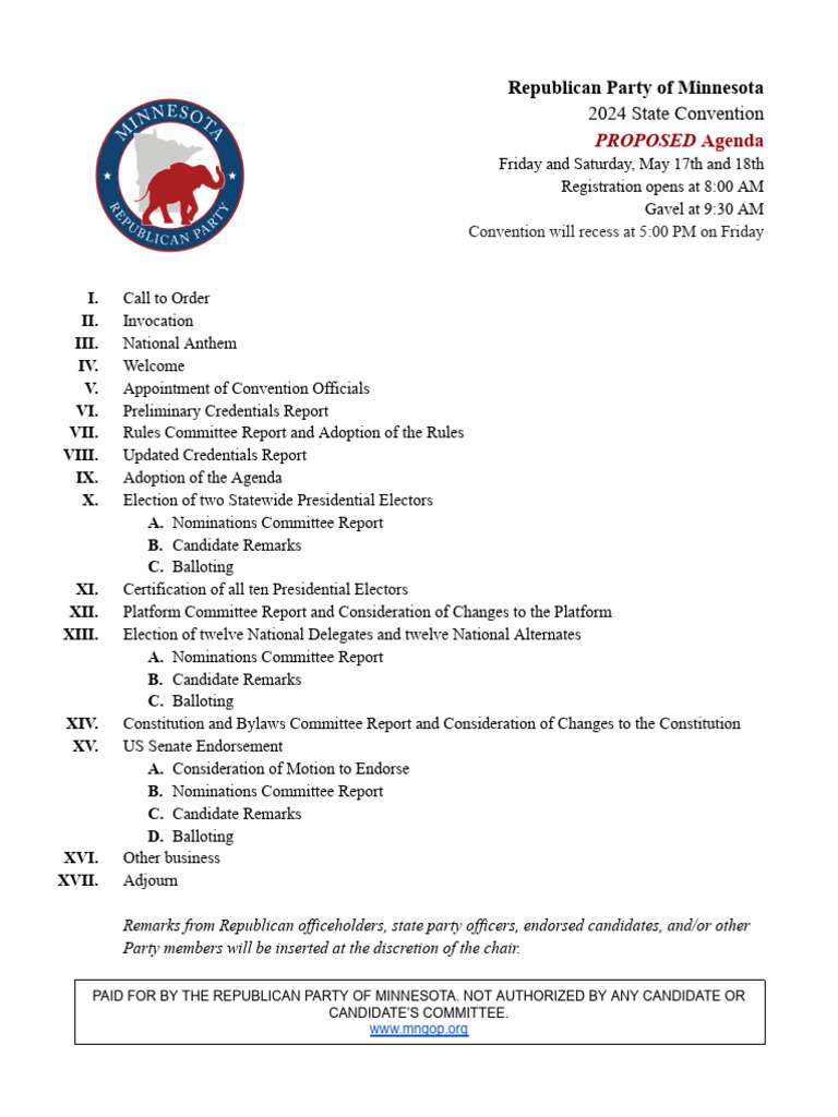 Minnesota GOP 2024 Convention Agenda | PDF