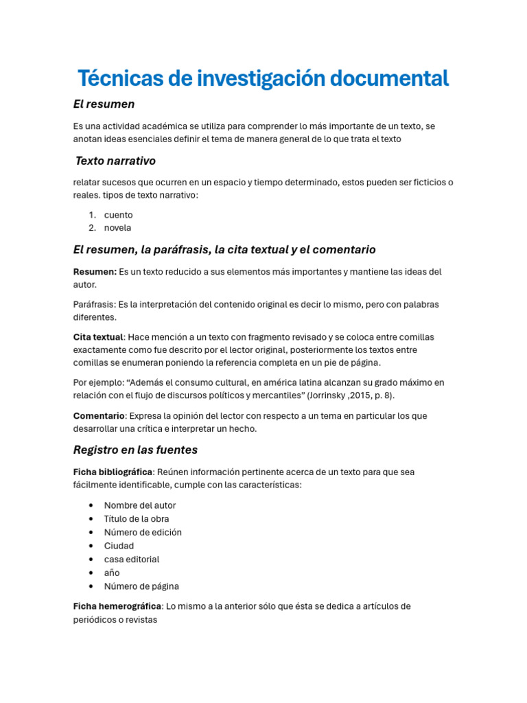 Tecnicas de investigacion documental | PDF | Narración | Publicación