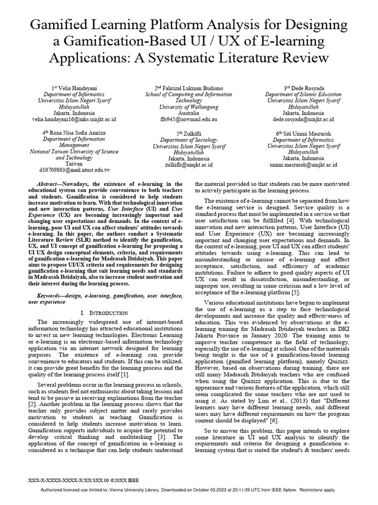 Gamified Learning Platform Analysis For Designing A Gamification-Based UI UX of E-Learning ...