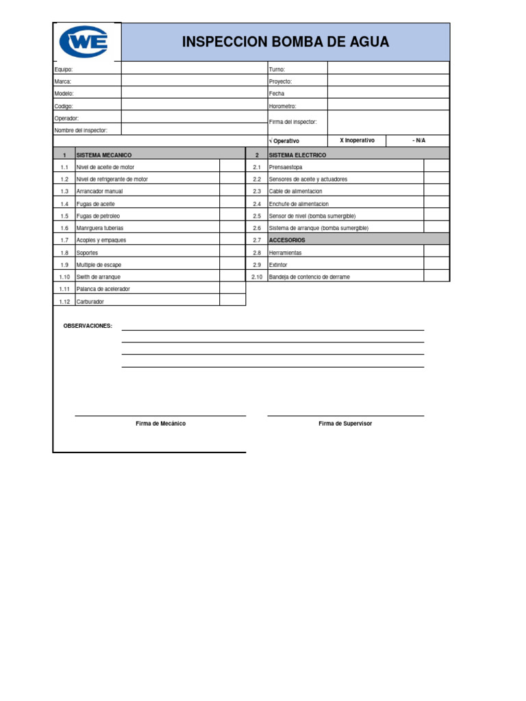 Checklist de Bomba Sumergible | PDF