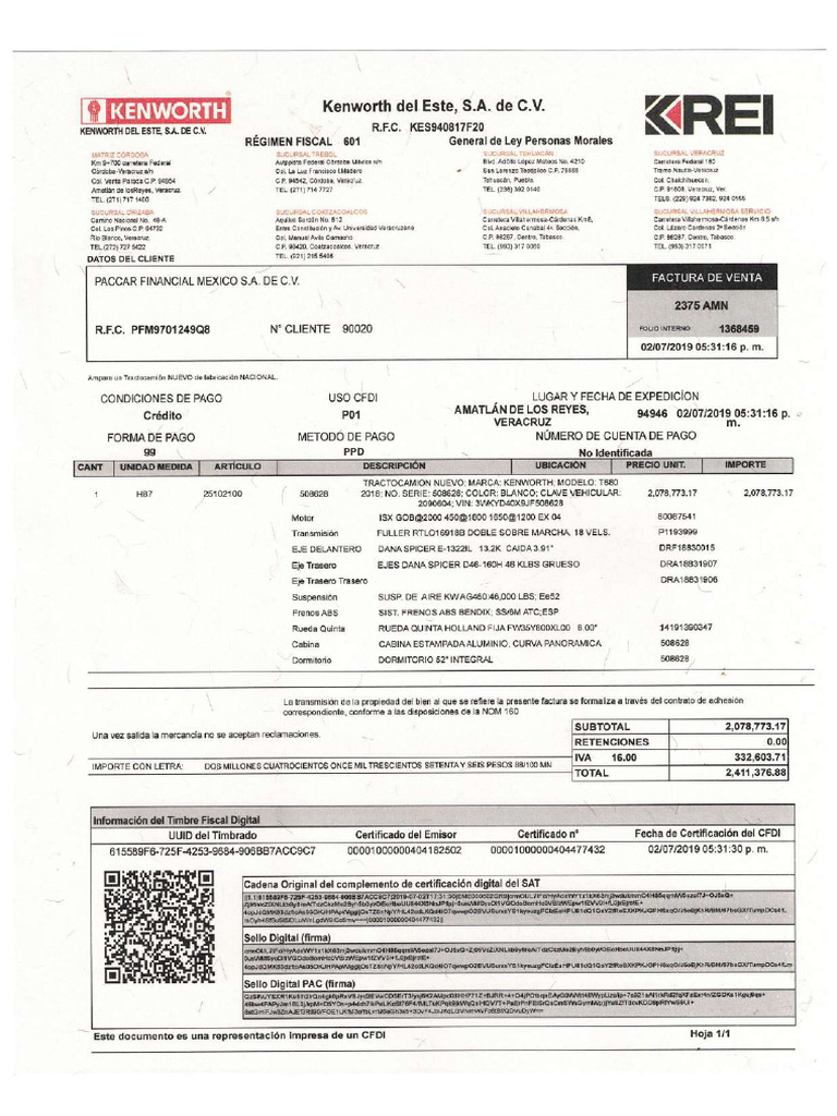 Factura Kw t680 2018 | PDF