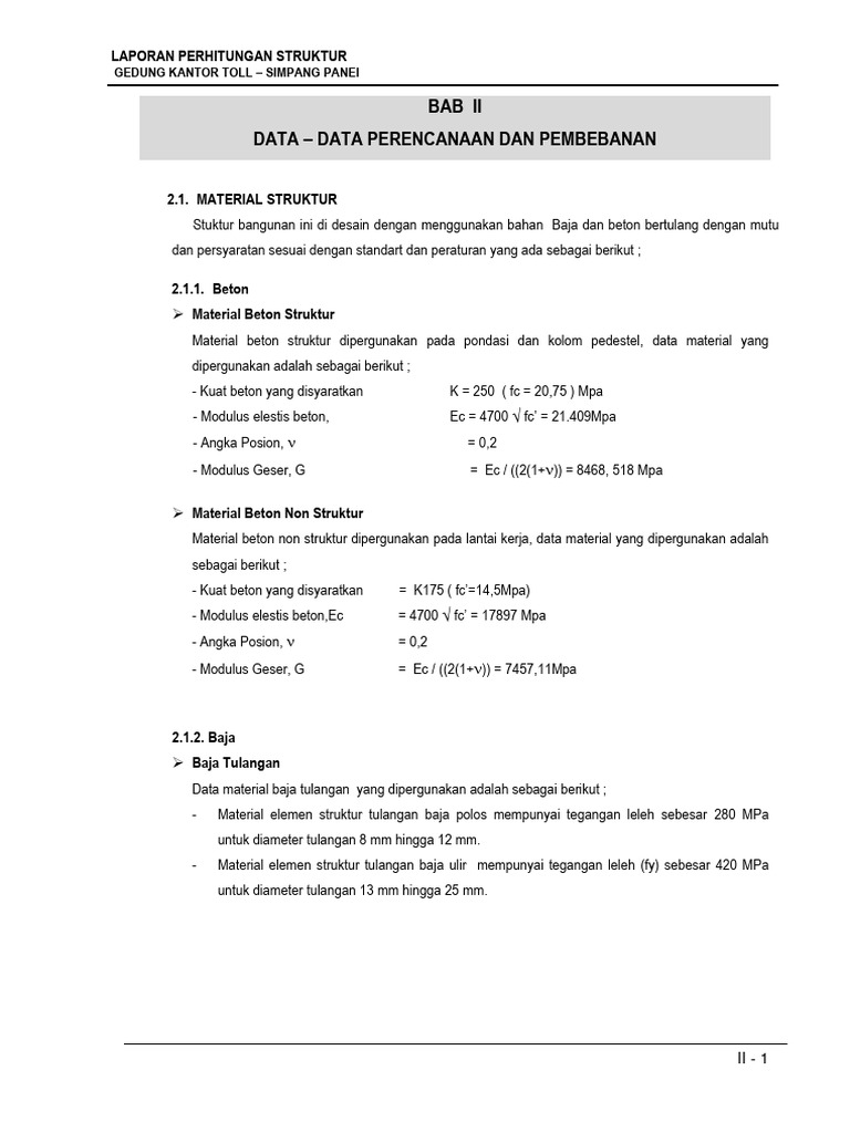 Bab Ii Data-Data Perencanaan Dan Beban | PDF | Teknologi & Rekayasa