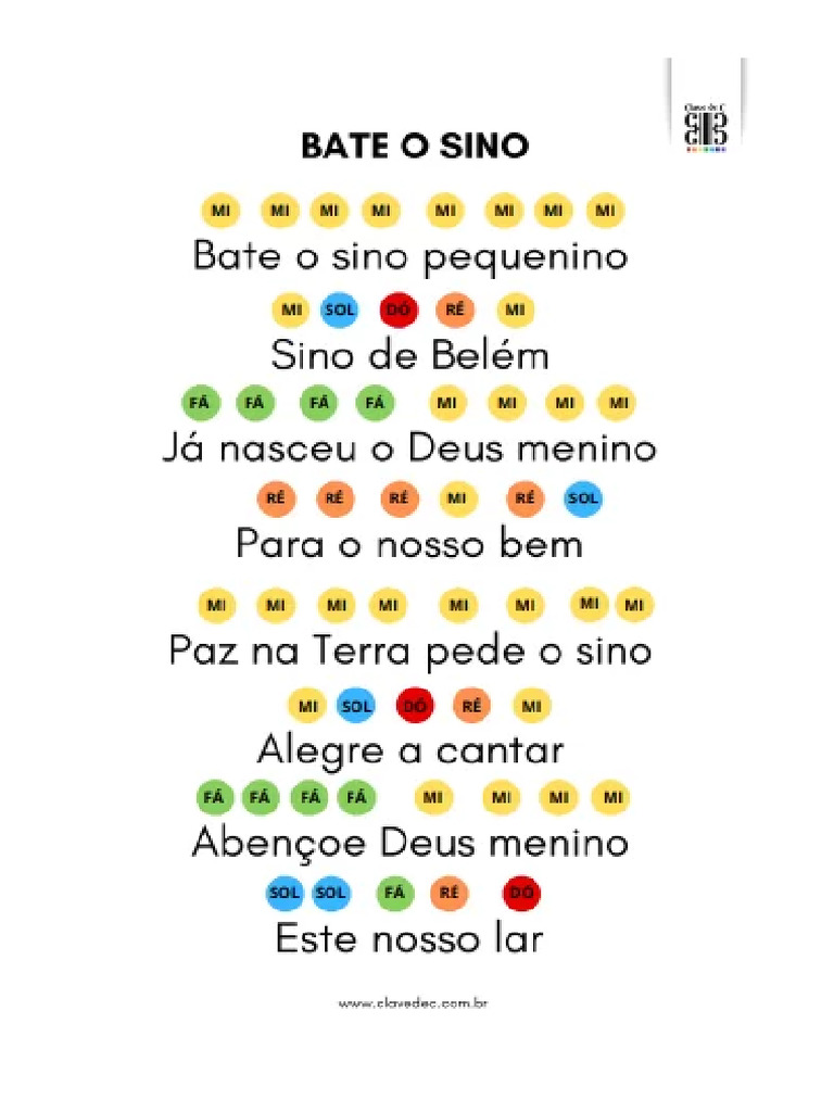 Bate o Sino Pequenino Partitura Para Sinos Colorida 2 | PDF