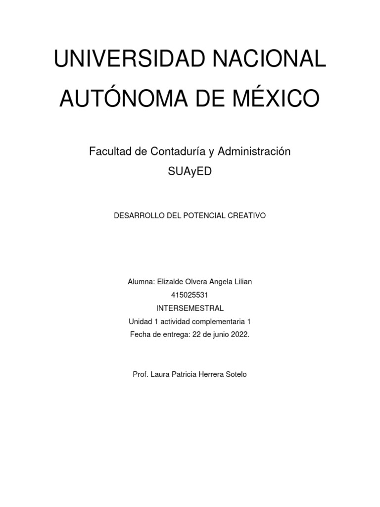 Elizalde. Angela. U1AC1 | PDF | Creatividad | Humano
