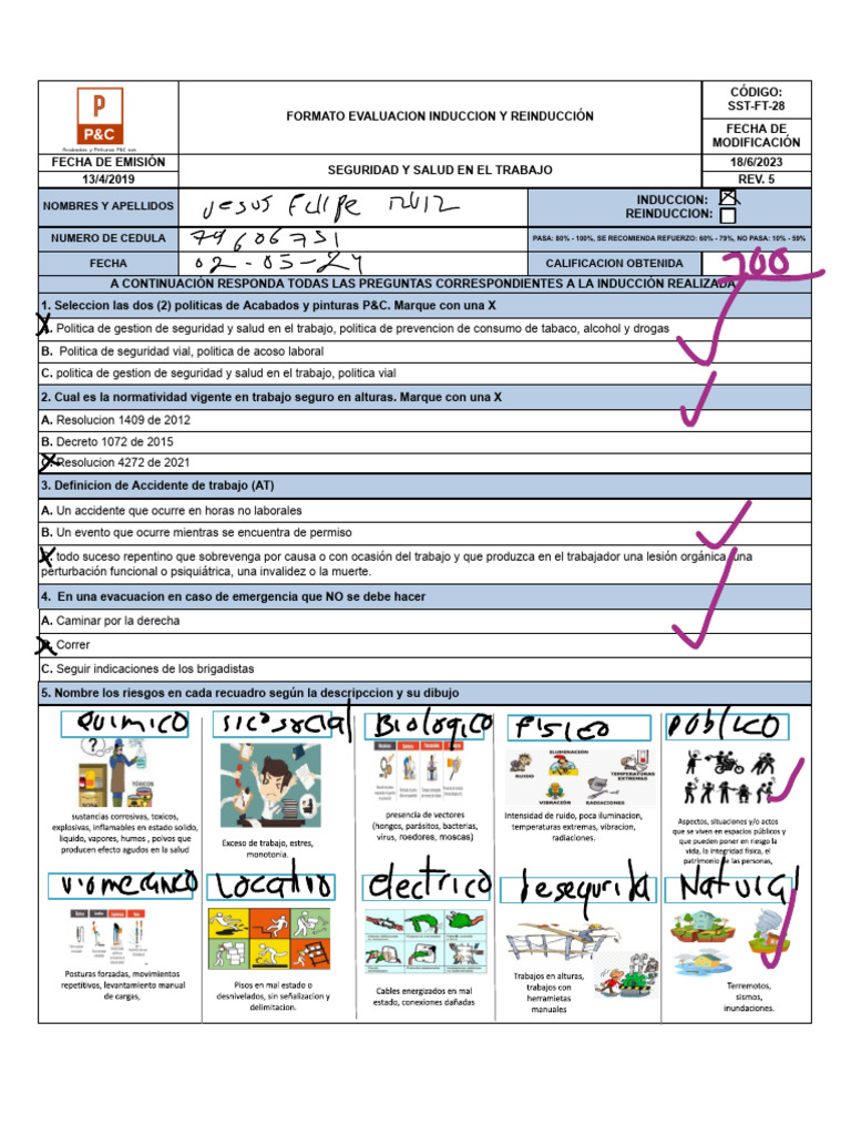 SST-FT-28 Evaluacion Induccion y Reinduccion. | PDF