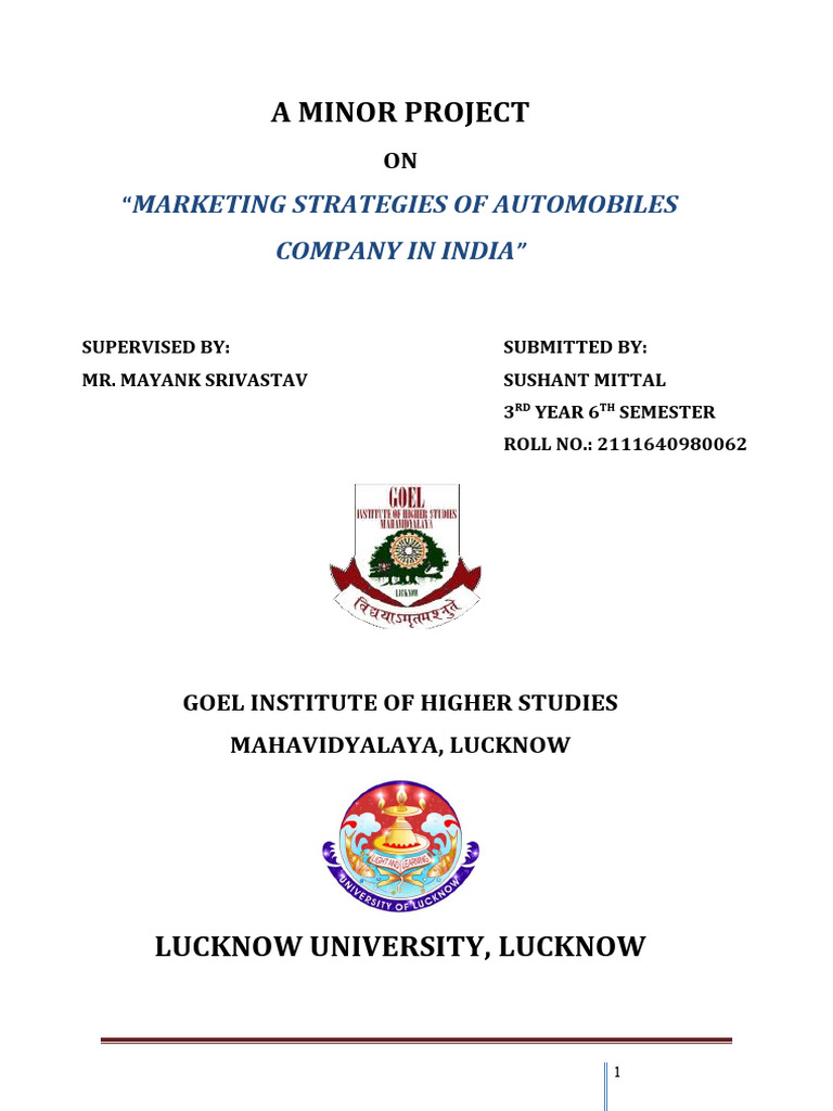 Minor Project Report Final-1 | PDF | Marketing | Automotive Industry