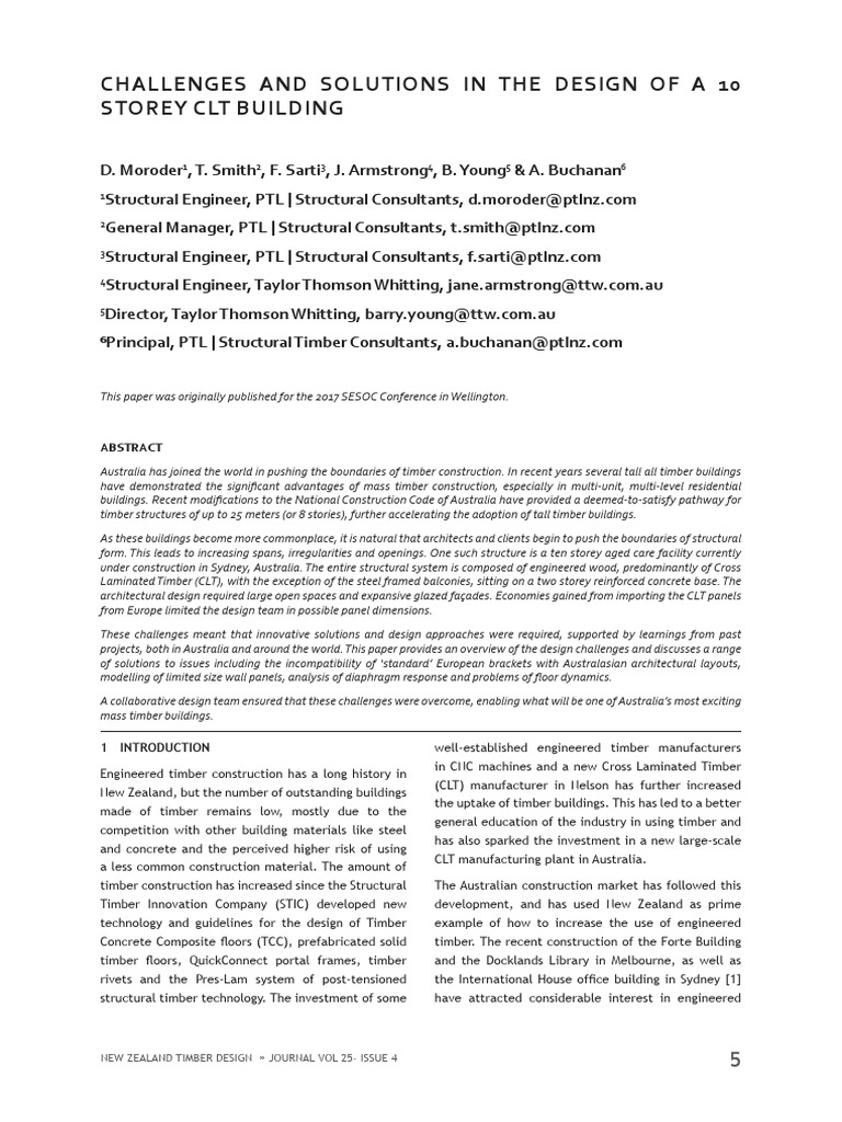 _NZ_CHALLENGES AND SOLUTIONS IN THE DESIGN OF A 10 STOREY CLT BUILDING | PDF | Truss | Wall