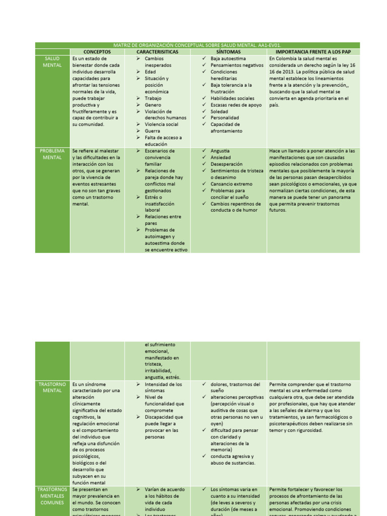 Matriz de Organización Conceptual Sobre Salud Mental | Descargar gratis ...