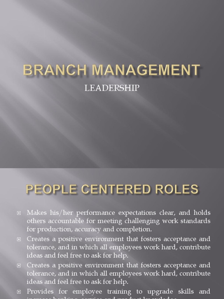 Branch Management | PDF | Transformational Leadership | Leadership