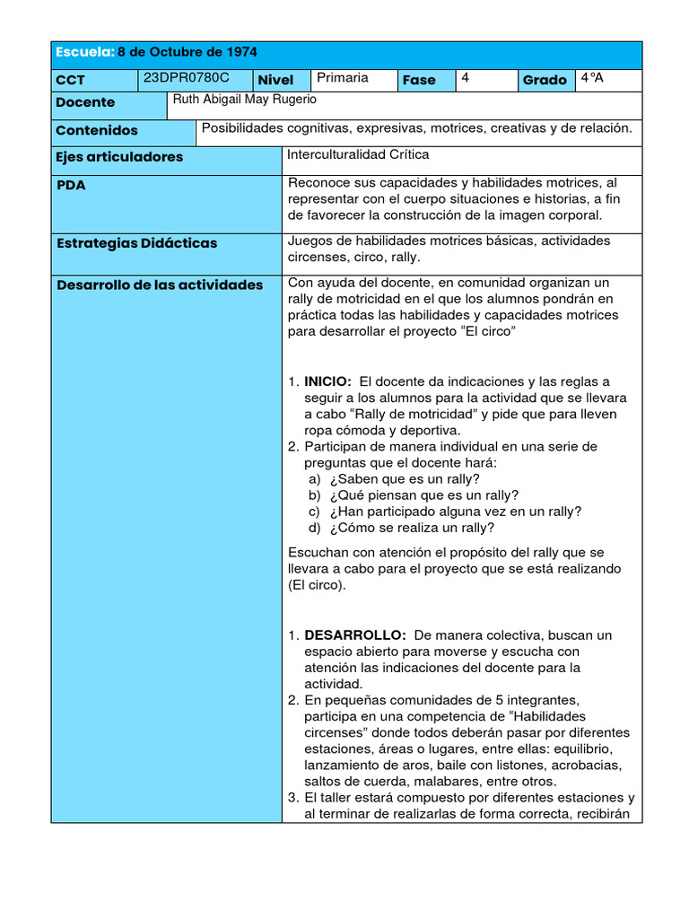 Planeacion EF | PDF | Circo | Aprendizaje