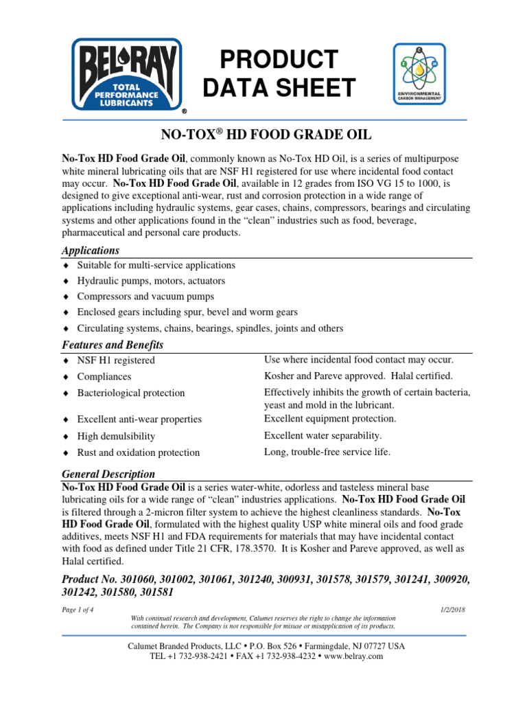 62686-87-88-89-90-91 - No Tox HD Food Grade Oil | PDF | Lubricant | Mechanical Engineering