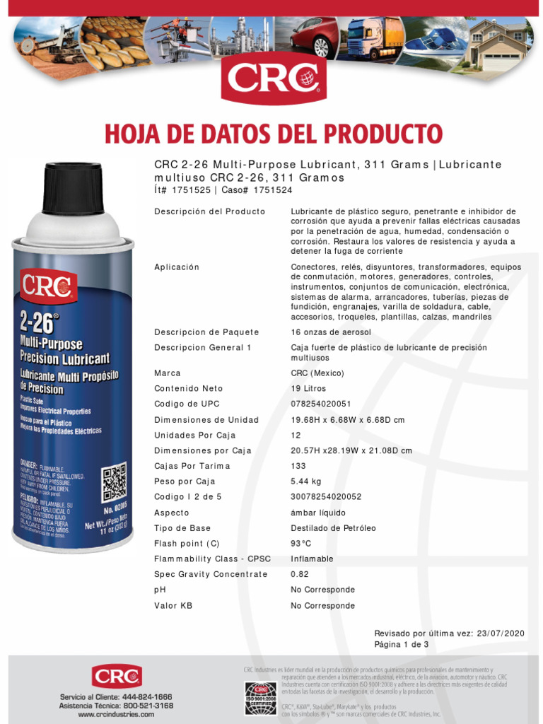 Lubricante Multiuso CRC 2-26 | PDF | Electricidad | Sustancias químicas