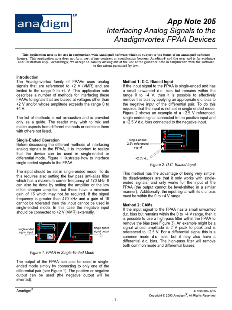 Interfacing Analog Signals To The Anadigmvortex FPAA Devices | PDF ...