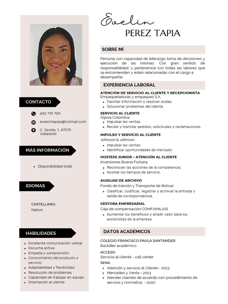 CV Evelin Perez | PDF | Servicio al Cliente | Cliente