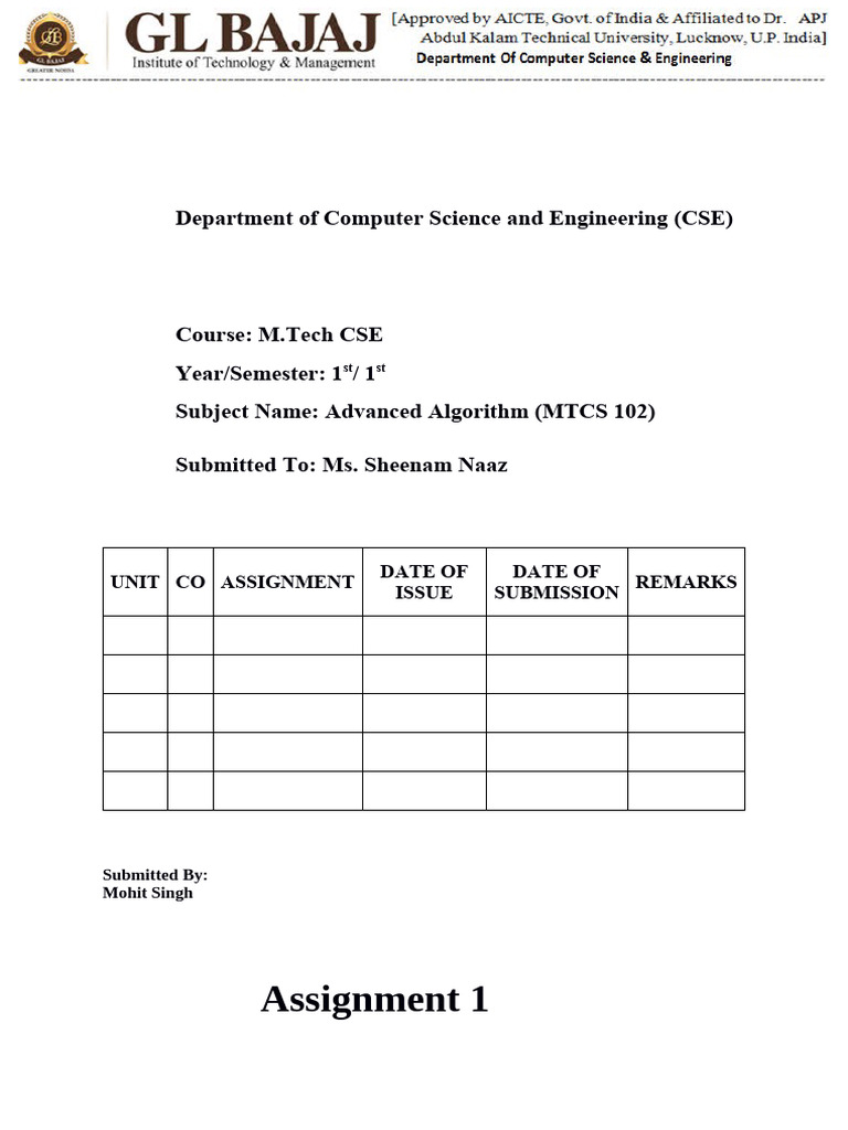 Assignment Front Page Aa Unit 1.1 (1) Mohit | PDF | Algorithms | Time Complexity