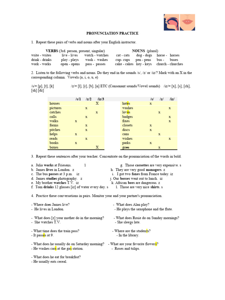 S, Z, IZ Pronunciation Practice | PDF | English Language | Linguistics