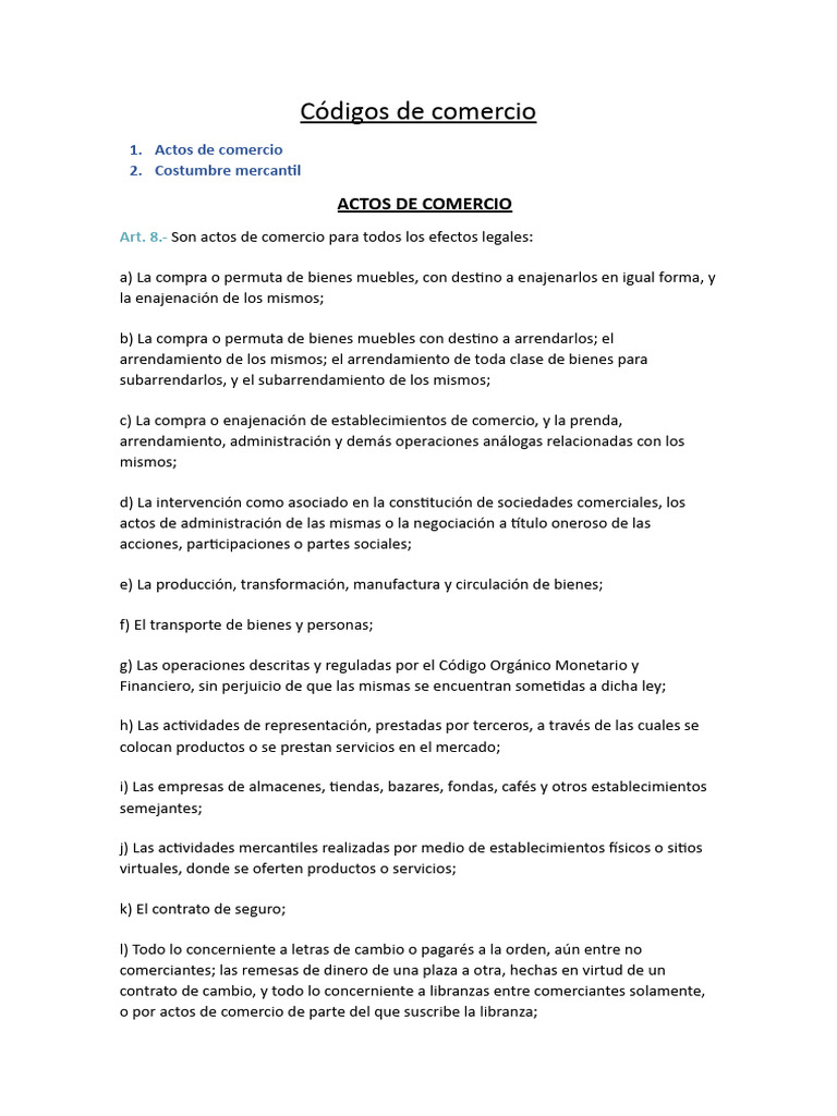 ANALISIS DEL ARTICULO 1 DE LA CONSTITUCION Y CODIGOS DE COMERCIO | PDF | Comercio | Economias