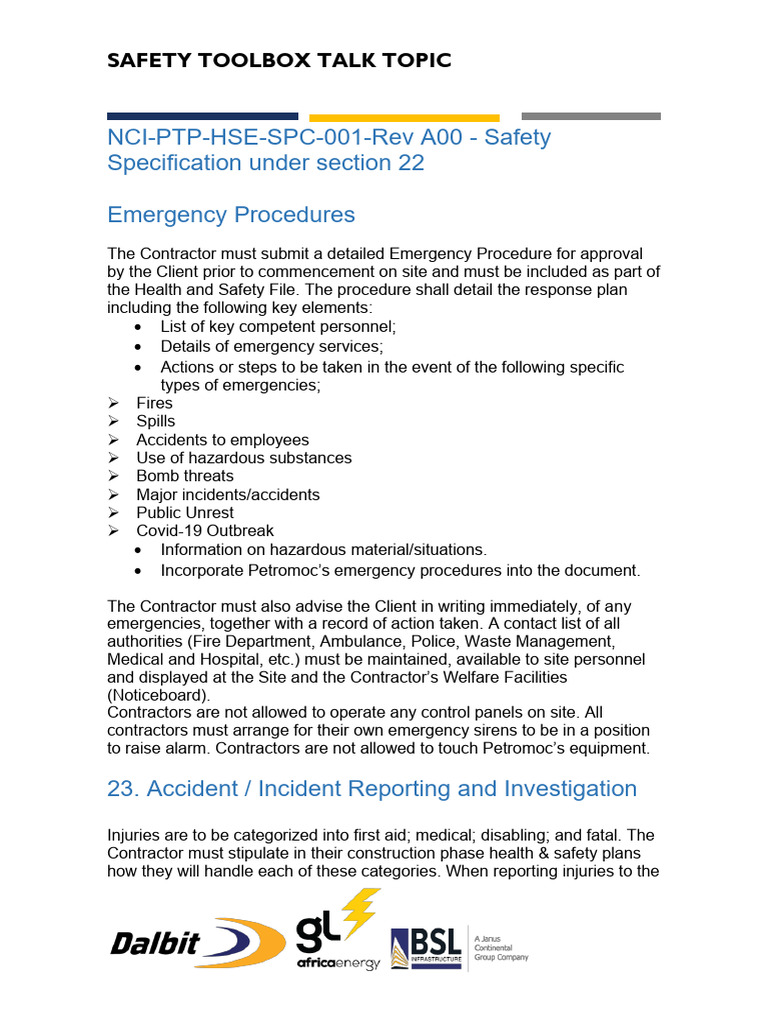 QHSE_Safety Toolbox Talk_NCI PTP HSE SPC 001 Rev A00 Safety ...