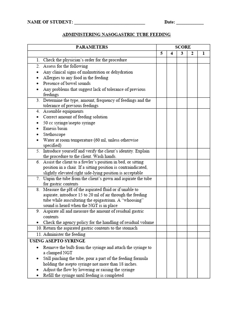 NGT-checklist | PDF | Intravenous Therapy | Syringe