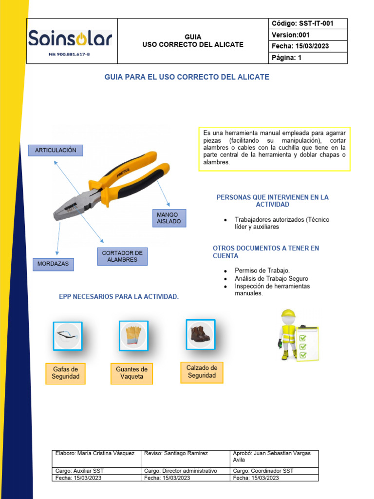 Guia Uso Correcto Del Alicate | PDF | Herramientas | Tornillo