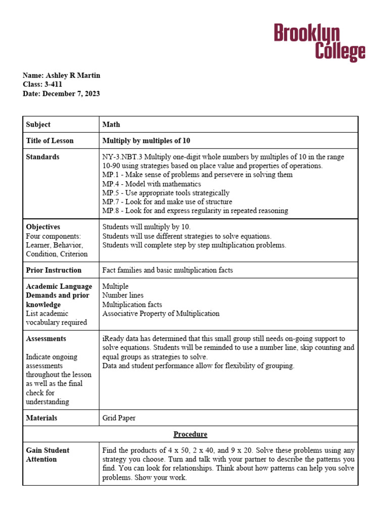 Cbse 7682 Fall 23 Pop Cycle 2 Lesson Plan A Martin | PDF ...